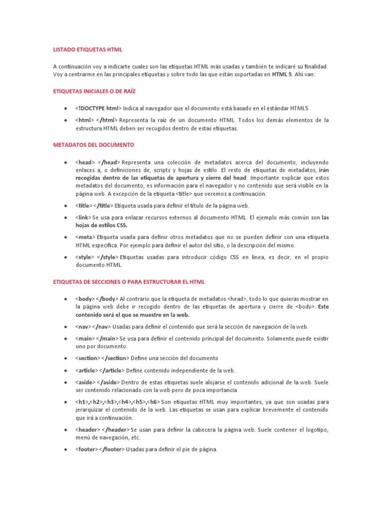 Listado de Etiquetas HTML Y ATRIBUTOS | PDF | HTML | Página web