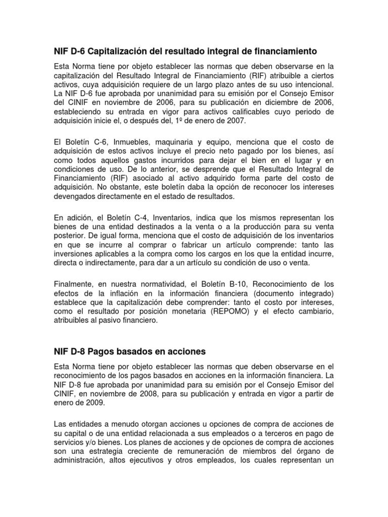 Nif D | PDF | normas internacionales de INFORMACION FINANCIERA | Costo