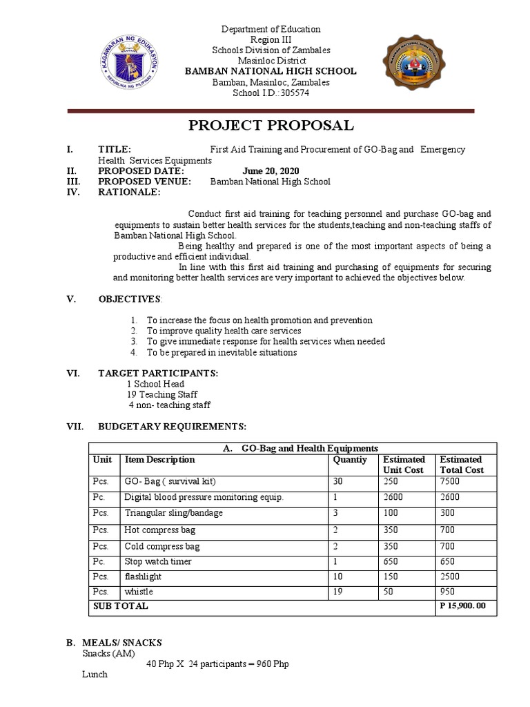 Health Project Proposal 2020- Final Copy | PDF | First Aid | Health ...