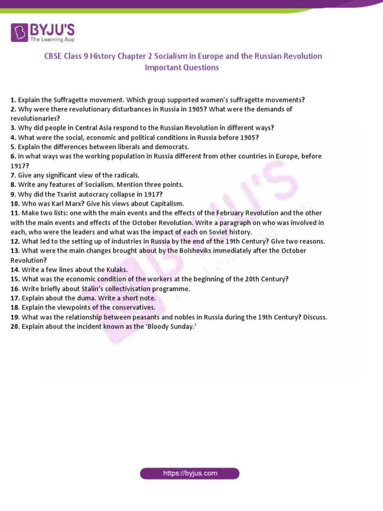 CBSE Class 9 History Chapter 2 Socialism in Europe and The Russian ...