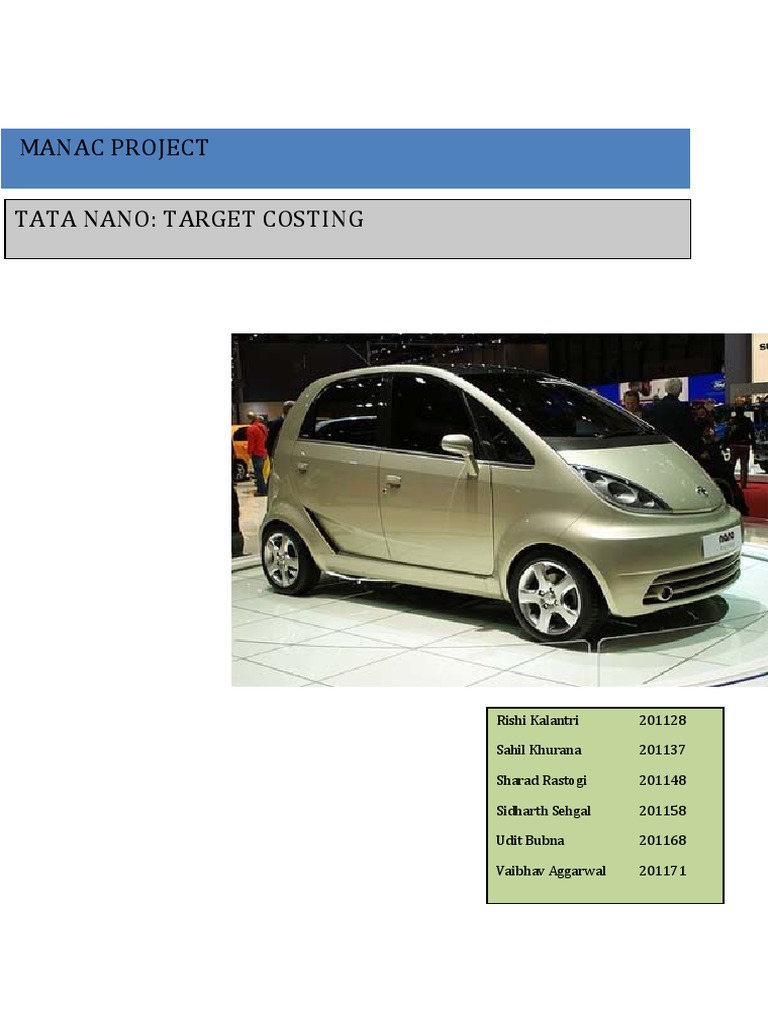 Manac Project Tata Nano: Target Costing | PDF | Inventory | Car
