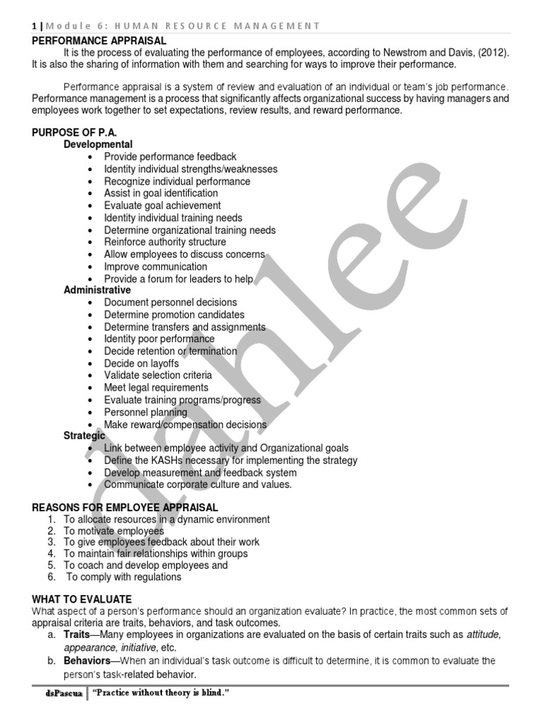 Module 6 Performance Appraisal Pdf Performance Appraisal Goal