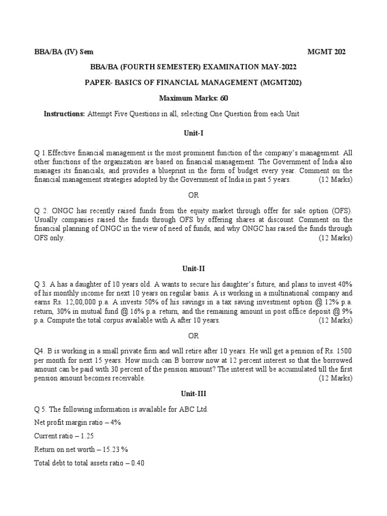 IV SEM - BA & BBA - Basics of Financial Management - 2021-22 | PDF ...