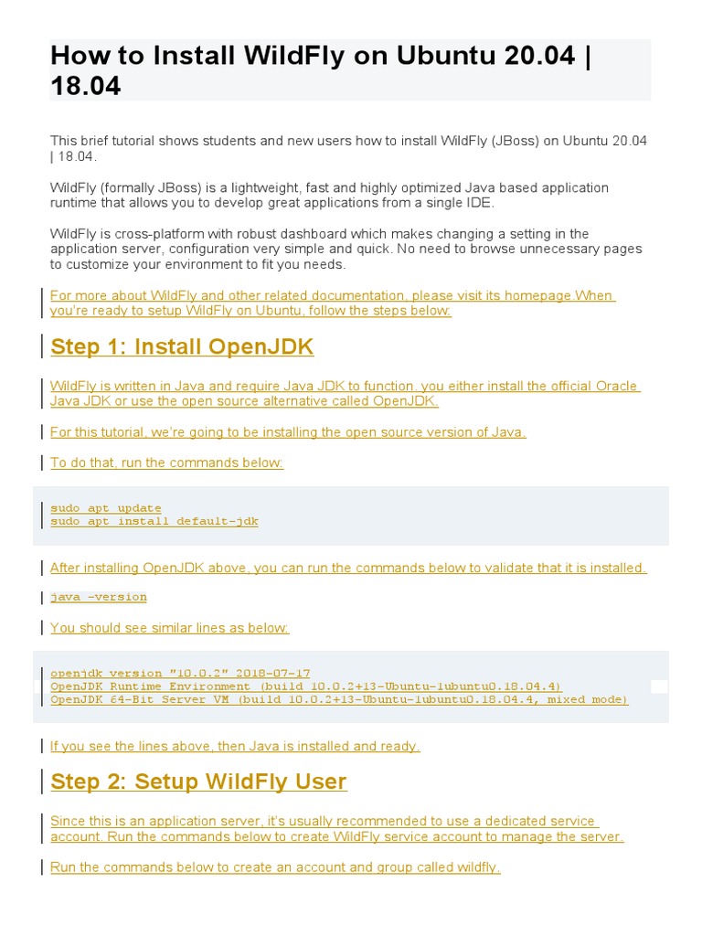 How To Install WildFly On Ubuntu 20 | PDF | Java (Programming Language) | Command Line Interface
