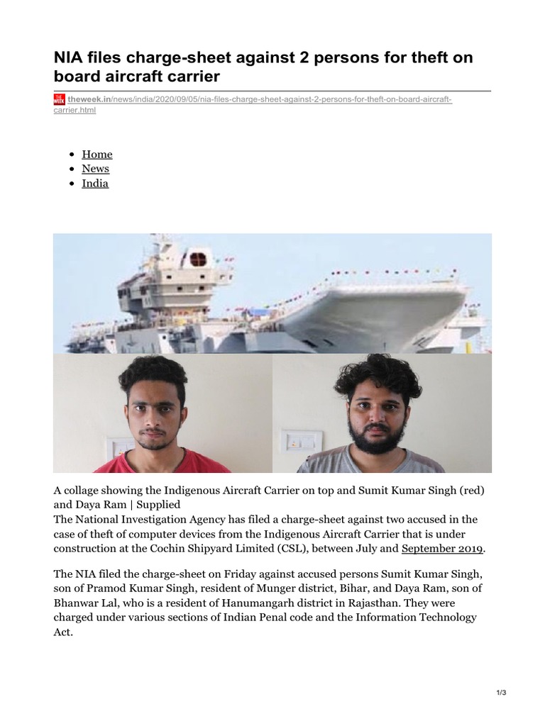 NIA Files Charge-Sheet Against 2 Persons For Theft On Board Aircraft ...