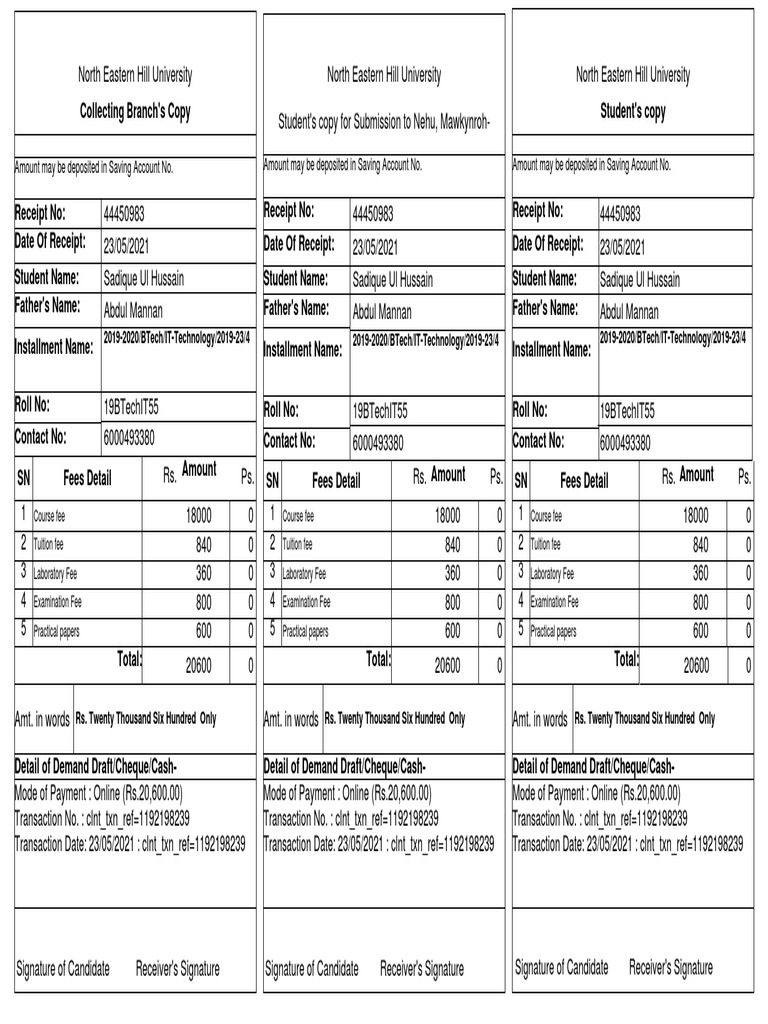 Academic Fee Receipt | PDF | Receipt | Cheque