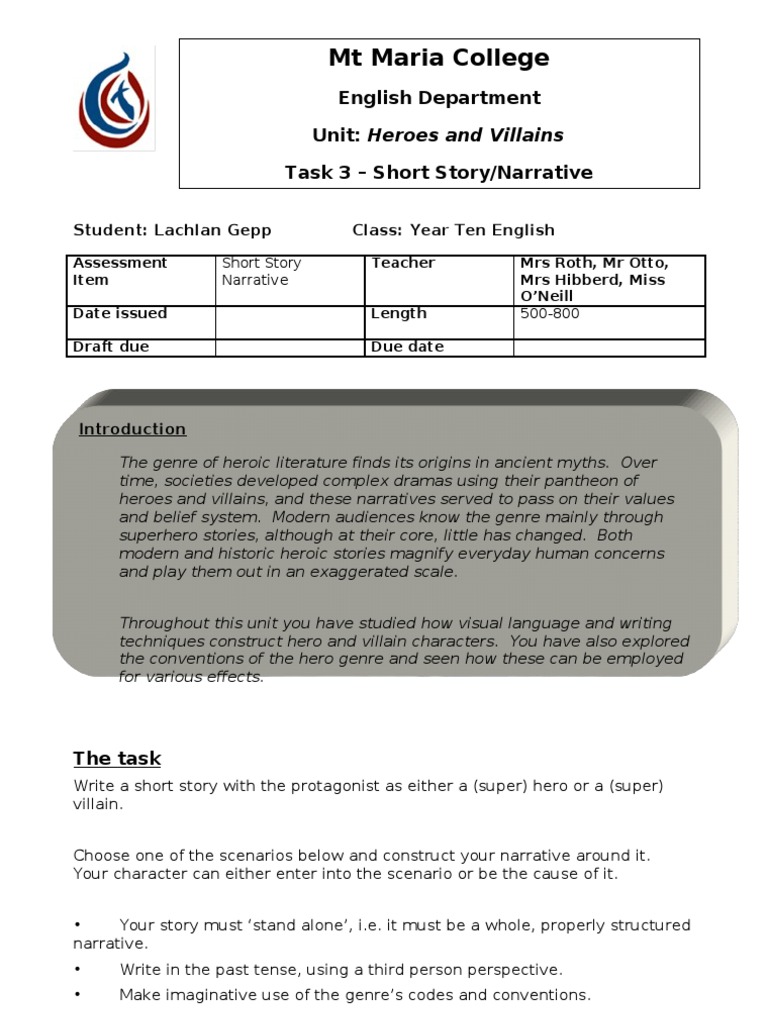 Assessment Task 3 Short Story Narrative 1 | PDF | Hero | Narrative