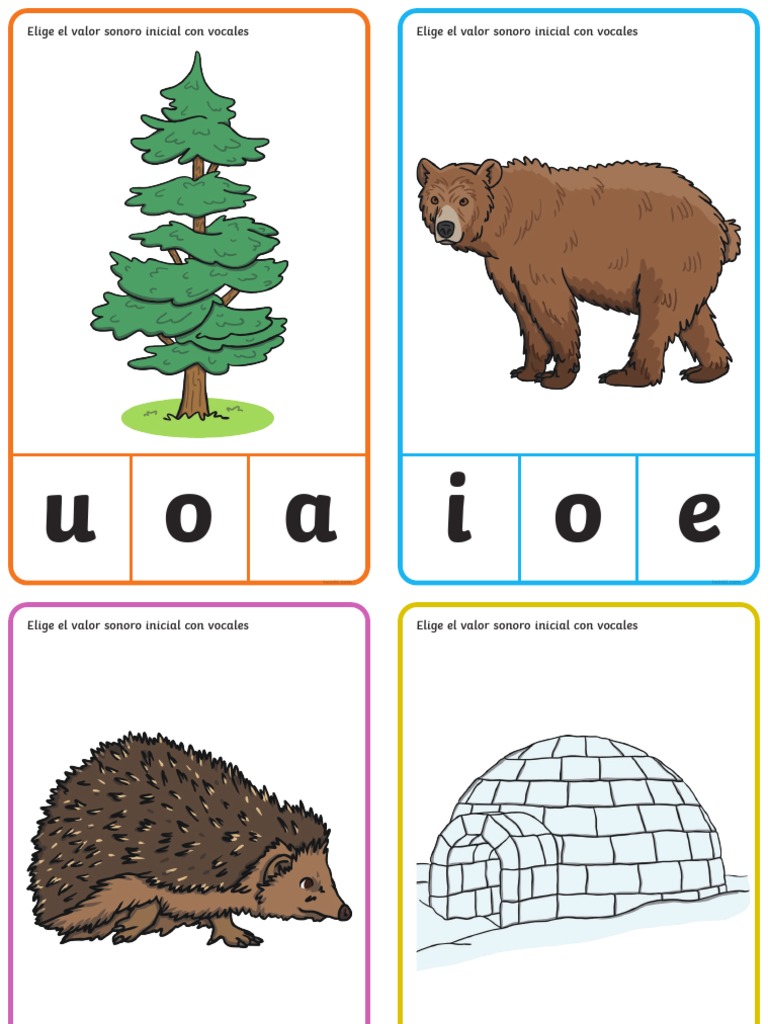 Tarjetas de palabras con vocales iniciales | PDF