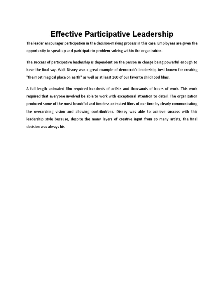 Effective Participative Leadership | PDF | Self-Improvement