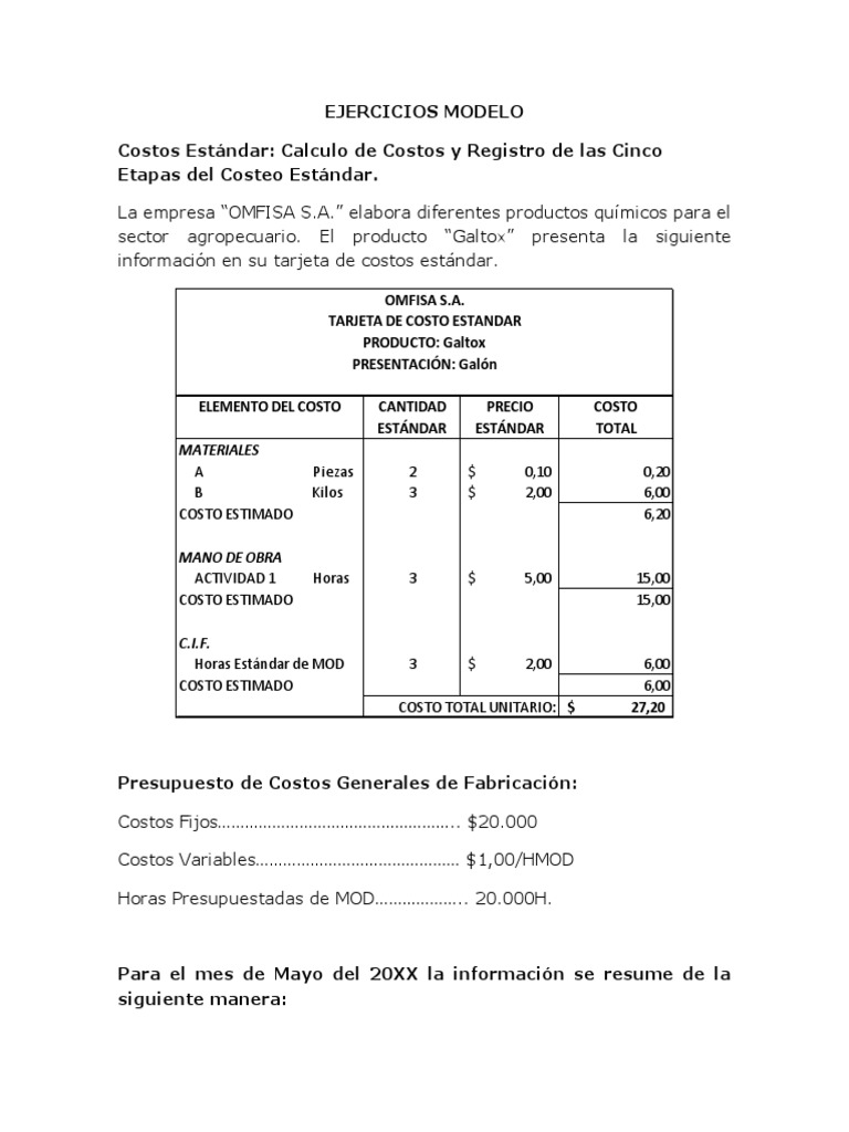 Costeo Estándar de Producto Galtox | PDF | Presupuesto | Economias