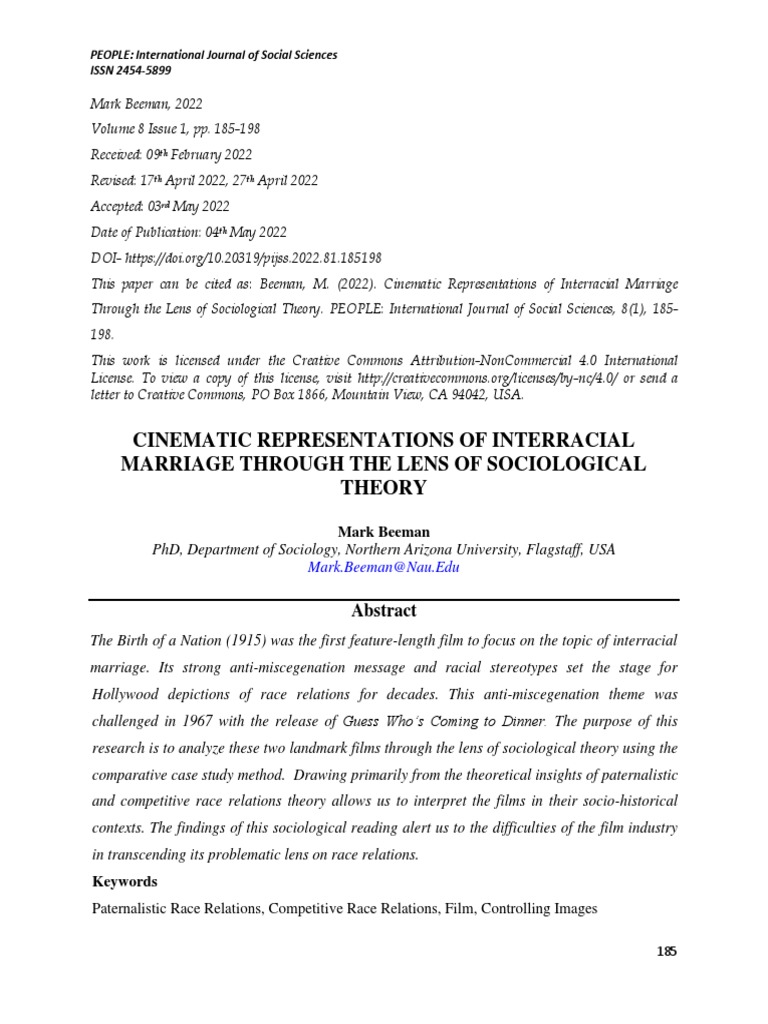 Cinematic Representations of Interracial Marriage Through The Lens of Sociological Theory | PDF
