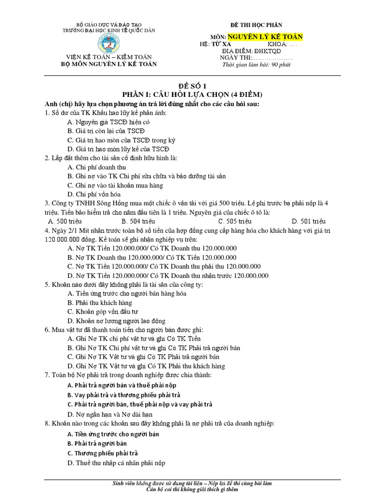 Đề thi NLKT lớp Từ xa - Mẫu - Nộp | PDF