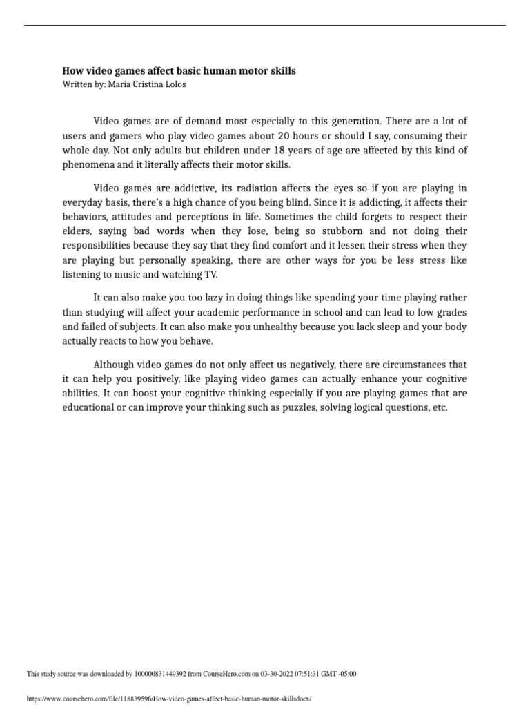 How Video Games Affect Basic Human Motor Skills | PDF | Video Games ...