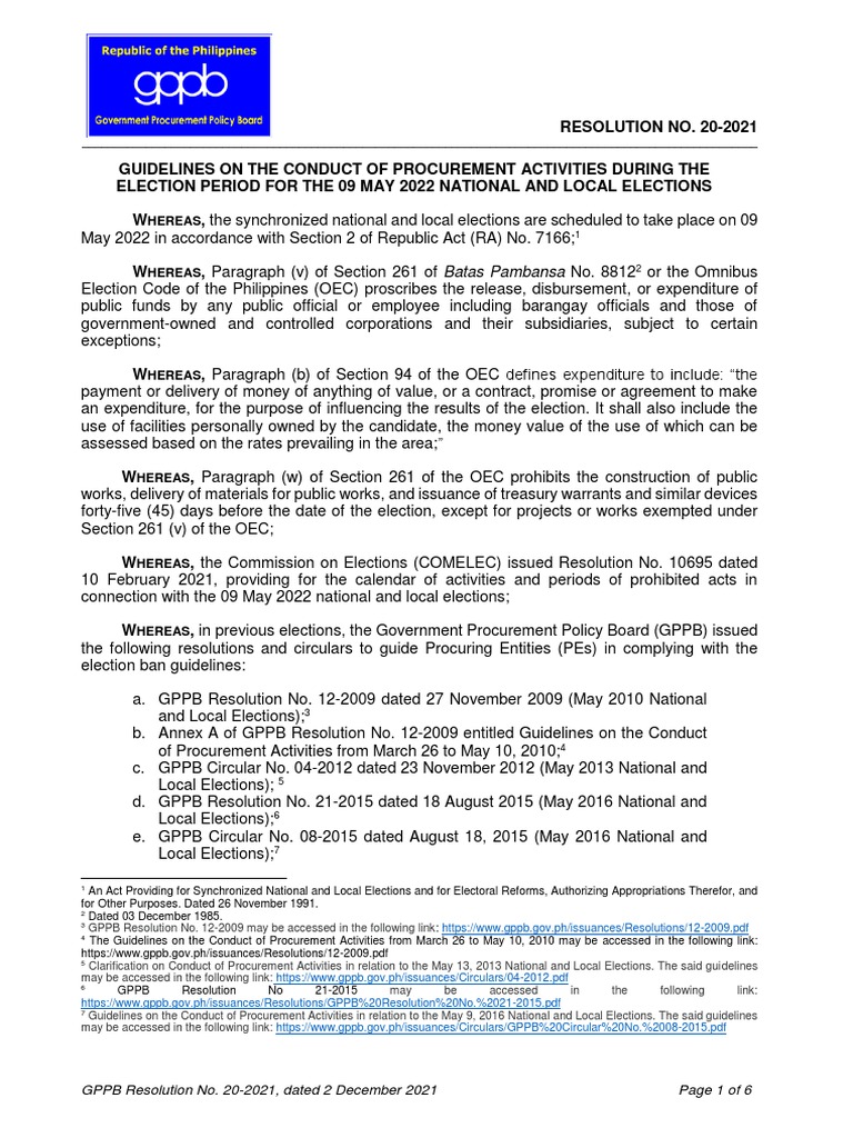 GPPB Resolution No. 20-2021 | PDF | Procurement | Economies