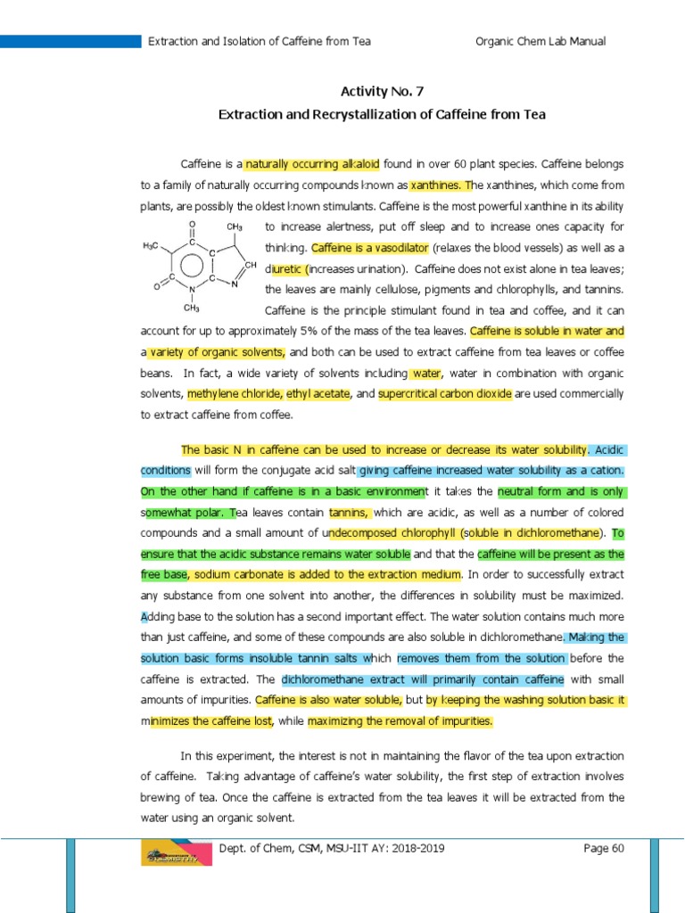 Caffeine Extraction and Recrystallization from Tea | PDF | Solubility ...