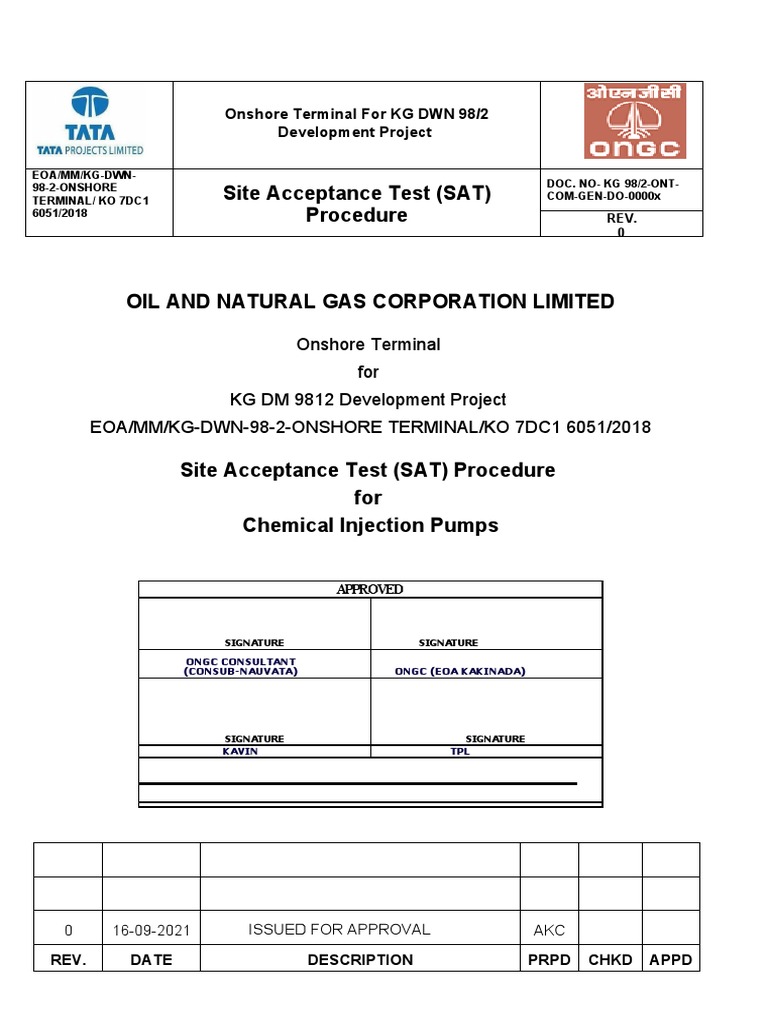 Site Acceptance Test (SAT) Procedure | PDF | Pump | Valve