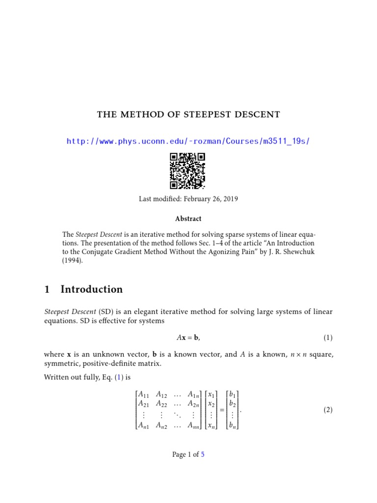 Steepest Descent Is An Iterative Method For Solving Sparse Systems Of Linear Equa Pdf Matrix