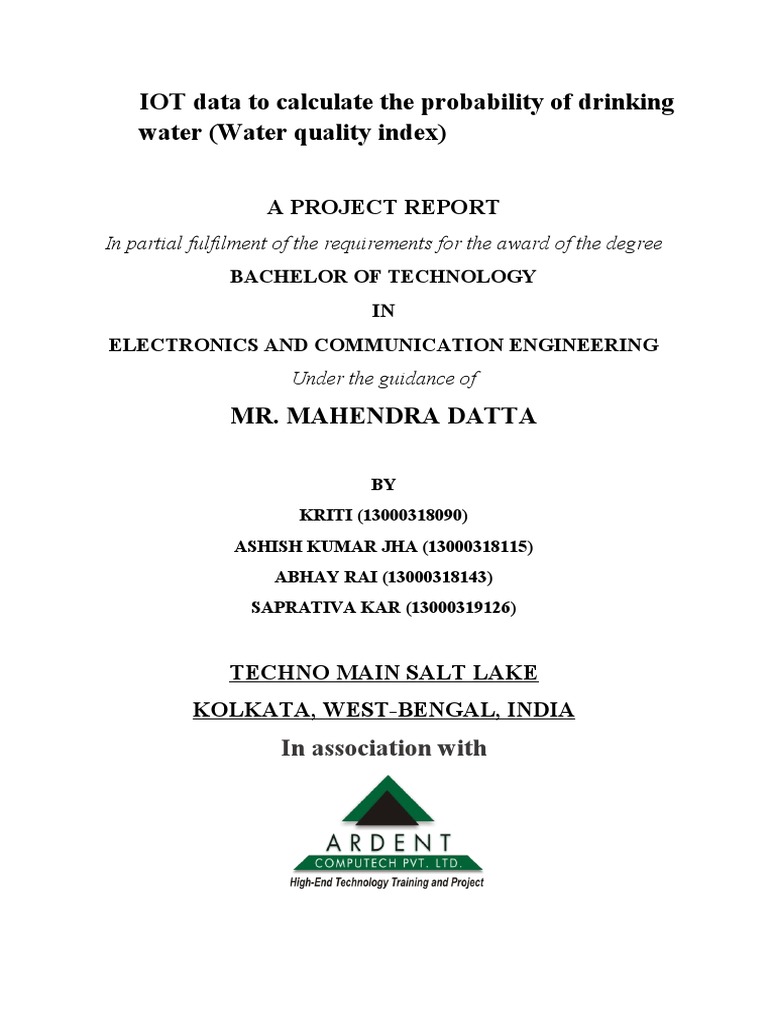 Probability Drinking Water (Water Quality Index) Industrial Training ...