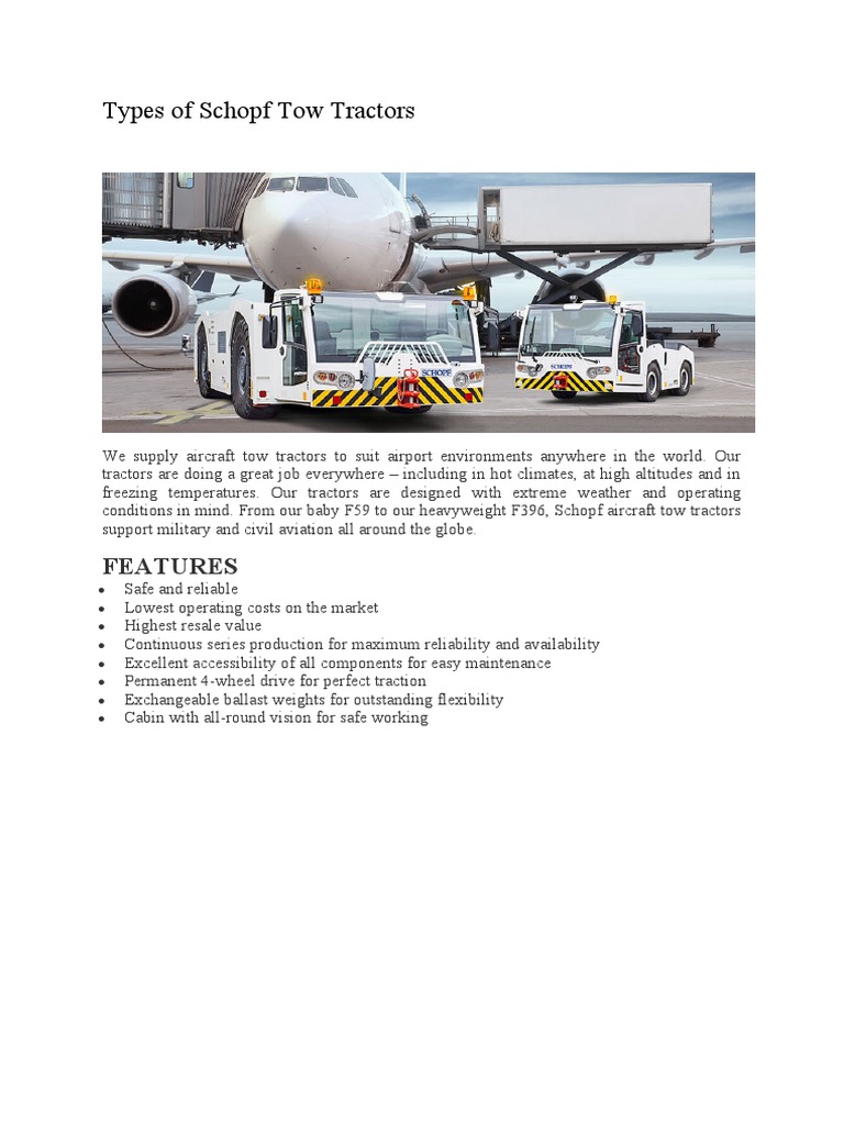 Types of Schopf Tow Tractors | PDF | Tractor | Aircraft