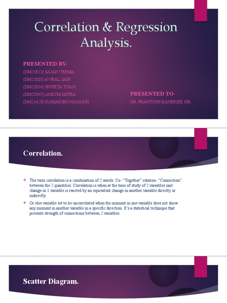 Correlation & Regression Analysis.: Presented by | PDF | Multivariate ...