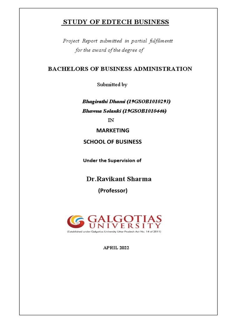Final Report of Edtech Business Bhagirathi | PDF | Educational ...