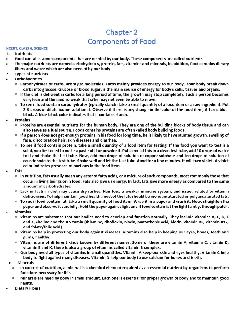 Chapter 2, Components of Food | PDF | Diet & Nutrition | Dietary Fiber