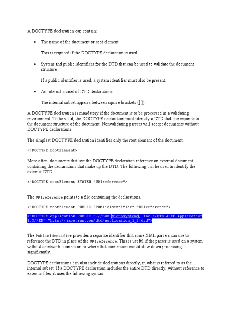 Explaining the Purpose and Syntax of DOCTYPE Declarations in XML ...