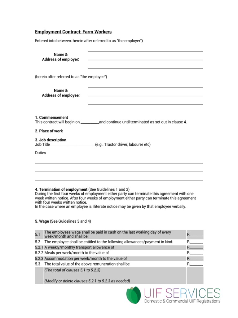 Employment Contract for Farm Workers | PDF | Employment | Overtime