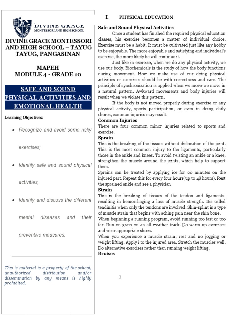 Grade 10 MAPEH Module 4: Safety in Activities | PDF | Anxiety Disorder ...
