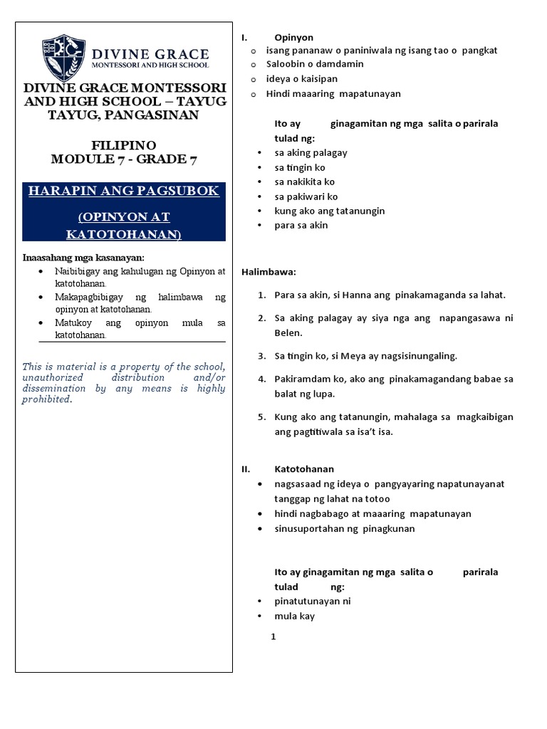 Grade-7 Module-7 Filipino | PDF