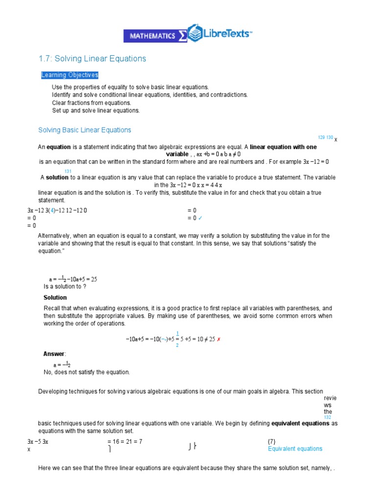 Solving Basic Linear Equations | PDF | Equations | Length