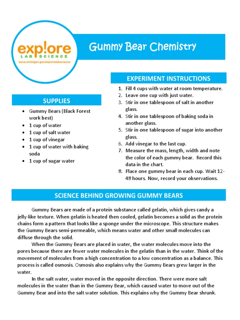 Gummy Bear Chemistry: Experiment Instructions | PDF | Water | Osmosis