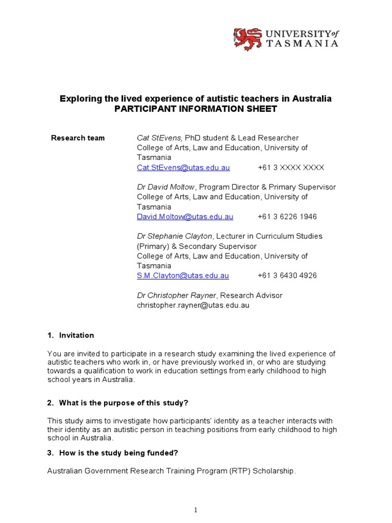 Participant Information Sheet 2022-4-7 1 | Download Free PDF | Teachers ...