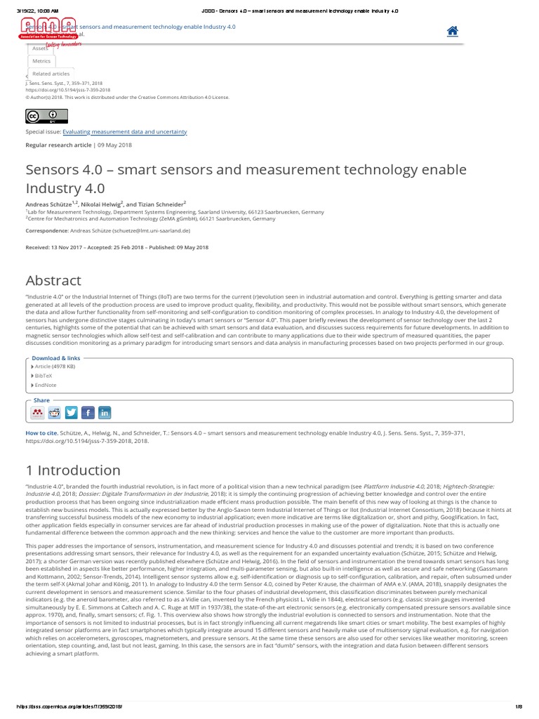 2018 - Sensors 4.0 - Smart Sensors and Measurement Technology Enable ...