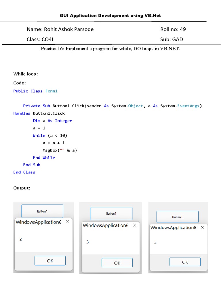 Implementing While and Do Loops in VB.NET to Iteratively Display Numbers from 1 to 10 | PDF
