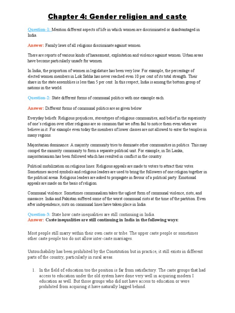 Gender Religion and Caste Chapter 4 (Repaired) | PDF | Dalit | Caste