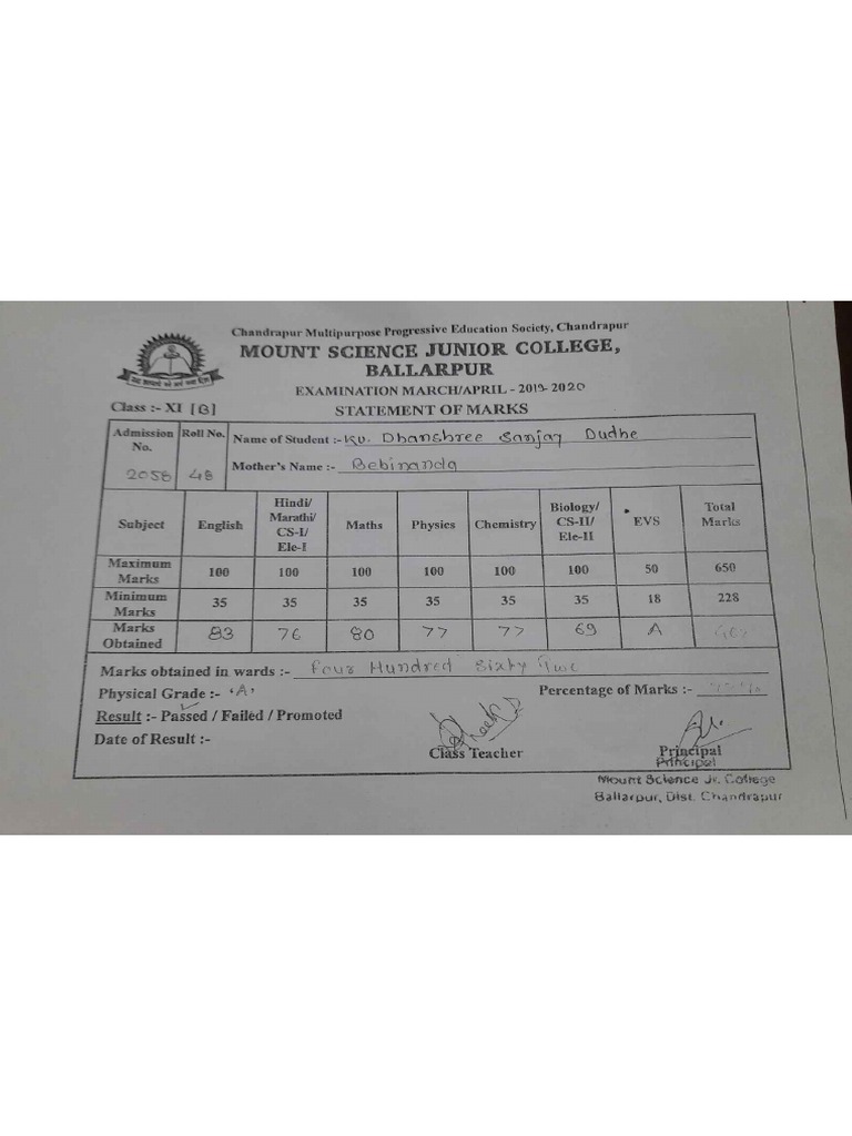 11th Marksheet Pdf