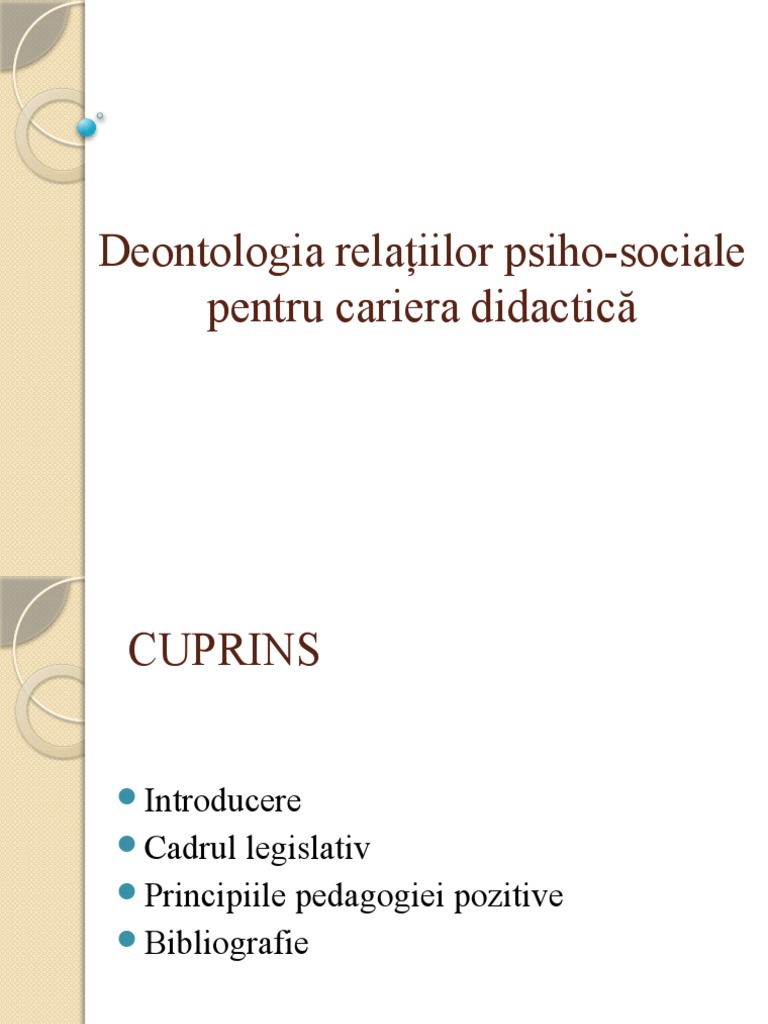 Deontologia Relatiilor Psiho-Sociale Pentru Cariera Didactic | PDF