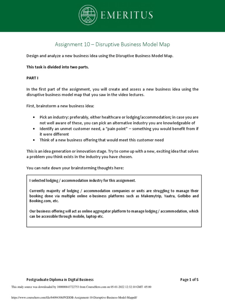 Assignment 10 - Disruptive Business Model Map: This Task Is Divided ...