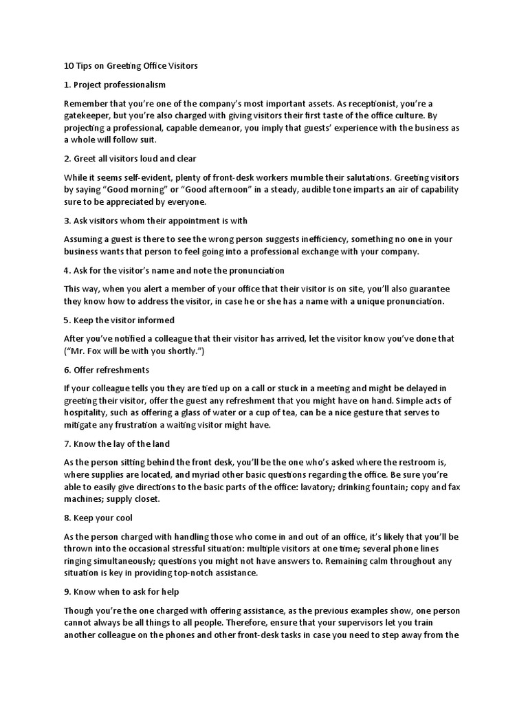 10 Tips of Greeting Visitors | PDF