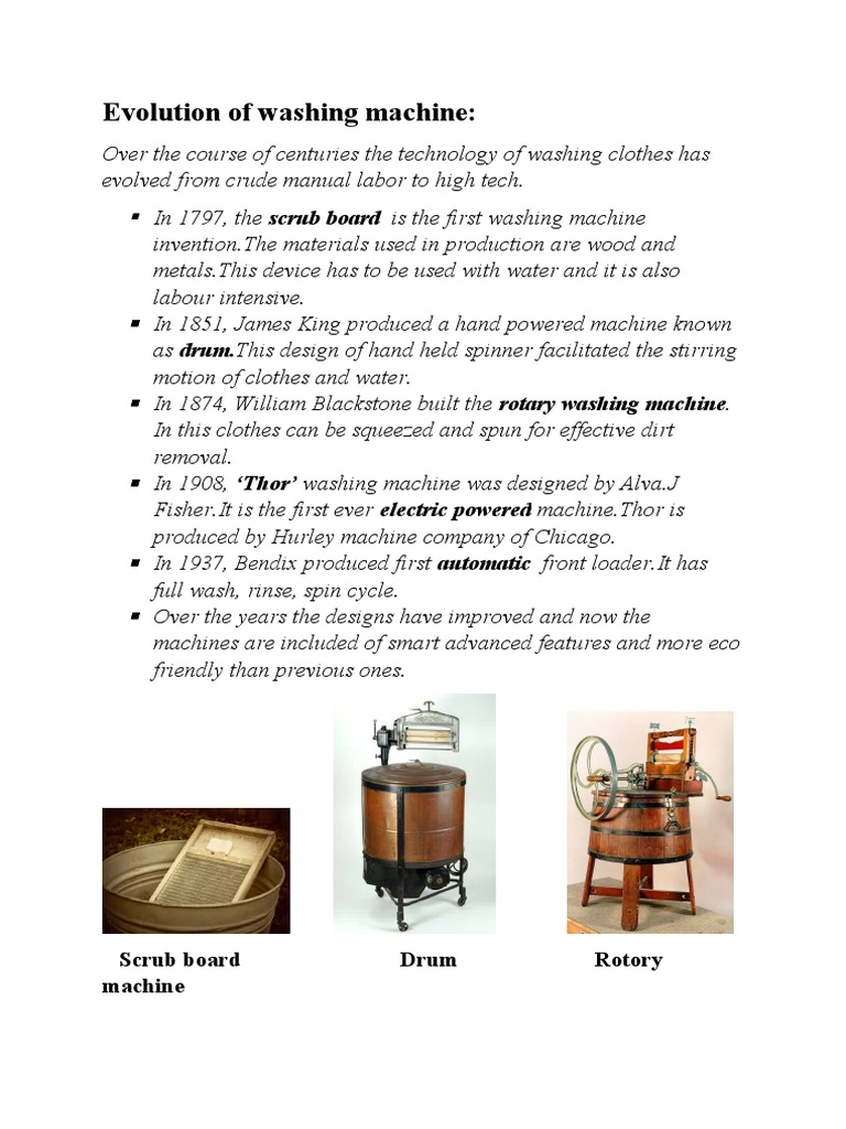 Evolution of Washing Machine:: Scrub Board Drum Rotory Machine | PDF ...