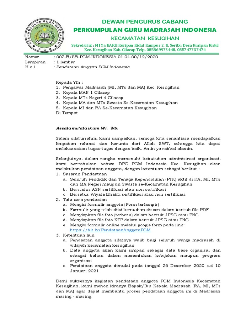 Pendataan Anggota PGM | PDF