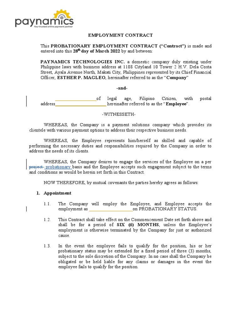 Employment Contract For Review Pdf Employment Overtime