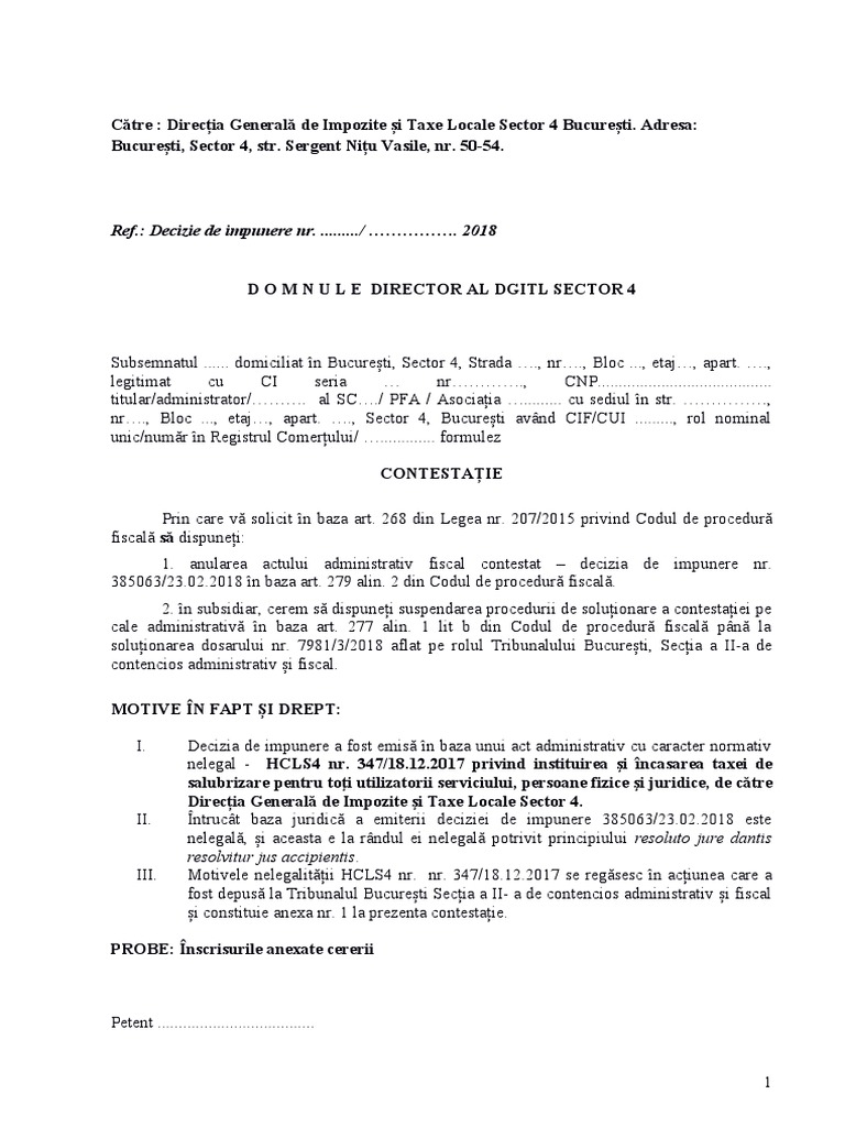 Model Contestatie Decizie de Impunere DITL S4 | PDF
