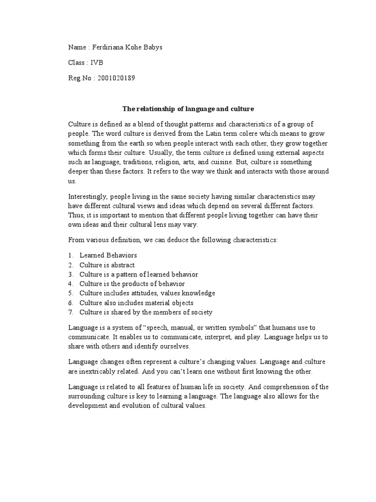 Relationship Between Language and Culture | PDF | Communication | Human