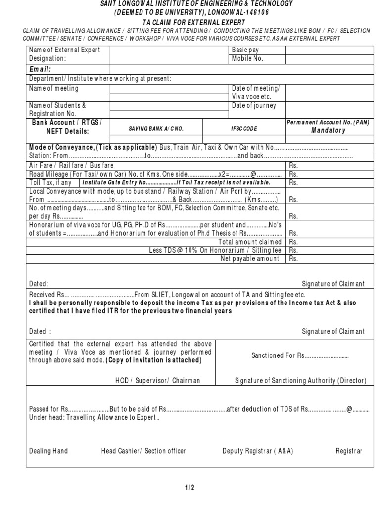 Ta Claim Form New | PDF | Thesis | Taxes