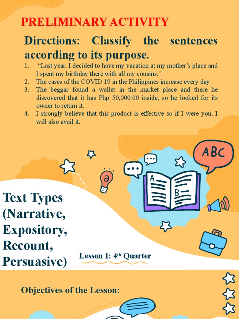 Preliminary Activity: Directions: Classify The Sentences According To ...