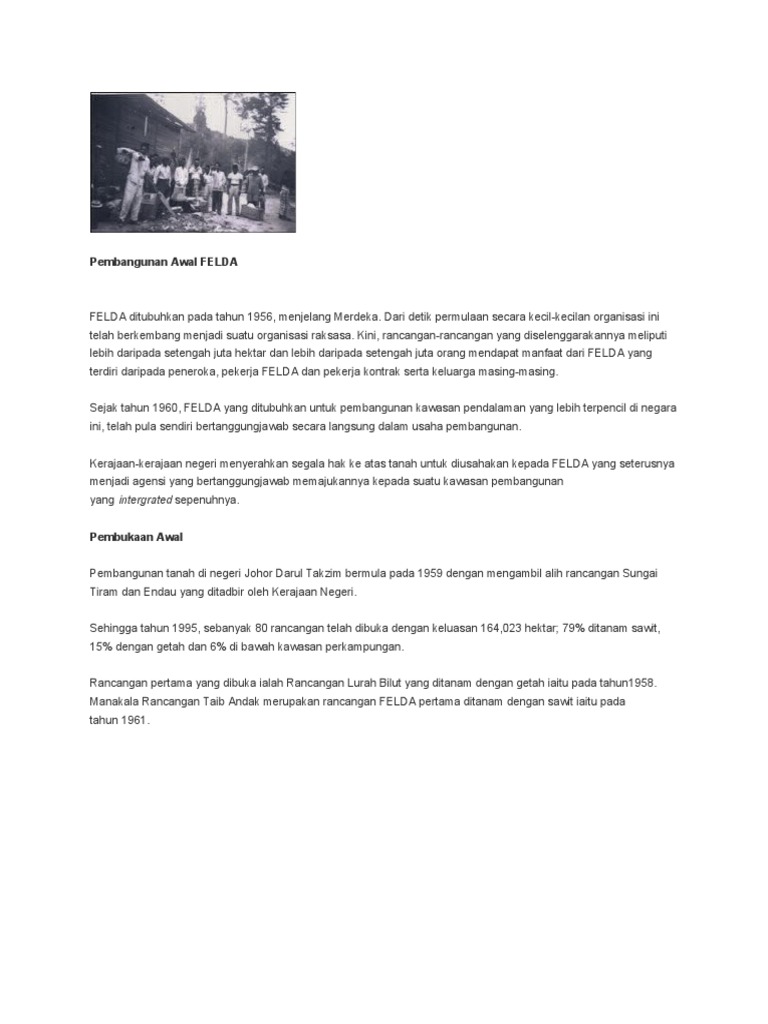 Pembangunan Awal FELDA | PDF