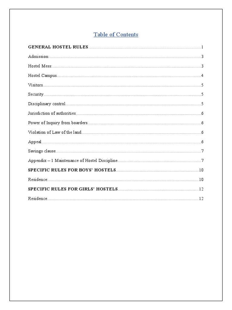 Hostel Rules and Regulations Guide | PDF | Meal | Boarding School