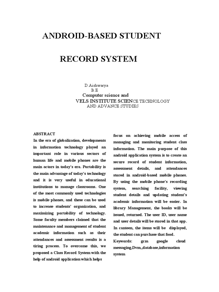 Android-Based Student Record System: Computer Science and Vels Institute Scien | Download Free ...